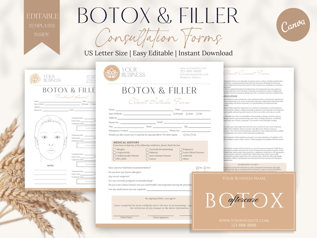Botox and Filler Consultation Form, Botox Consent Form, Client Intake ...