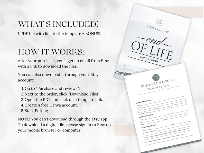 Editable End-of-life Doula Contract Forms: Business Bundle (digital ...