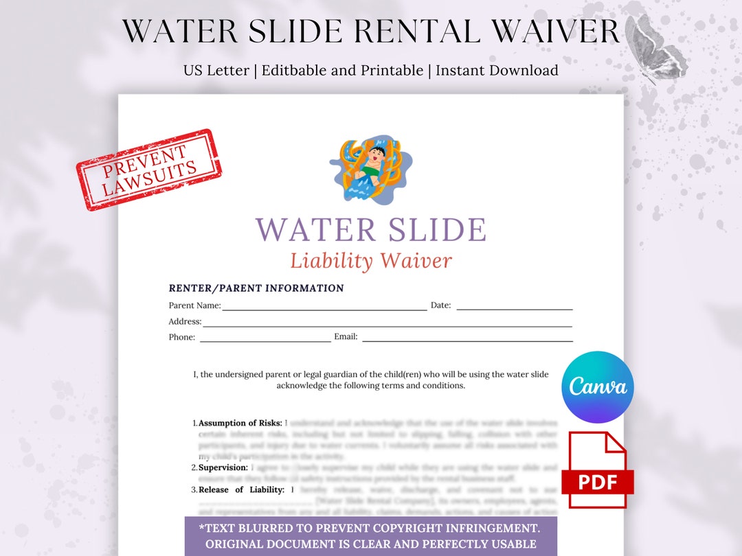 Water Slide Liability Waiver Template: Editable Rental Consent Form ...