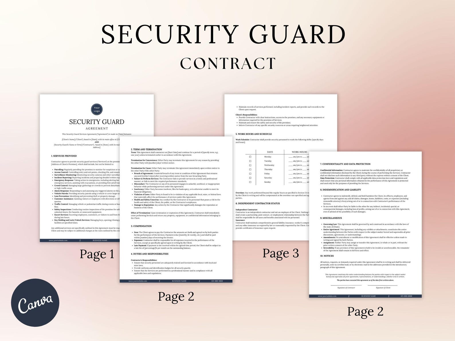 Security Guard Contract Template With Incident Report (editable, US ...