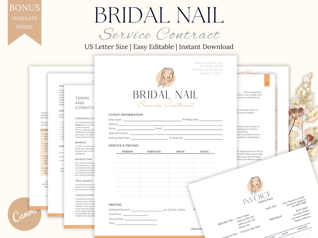 Editable Bridal Nail Service Contract Template Nail Artist Agreement ...