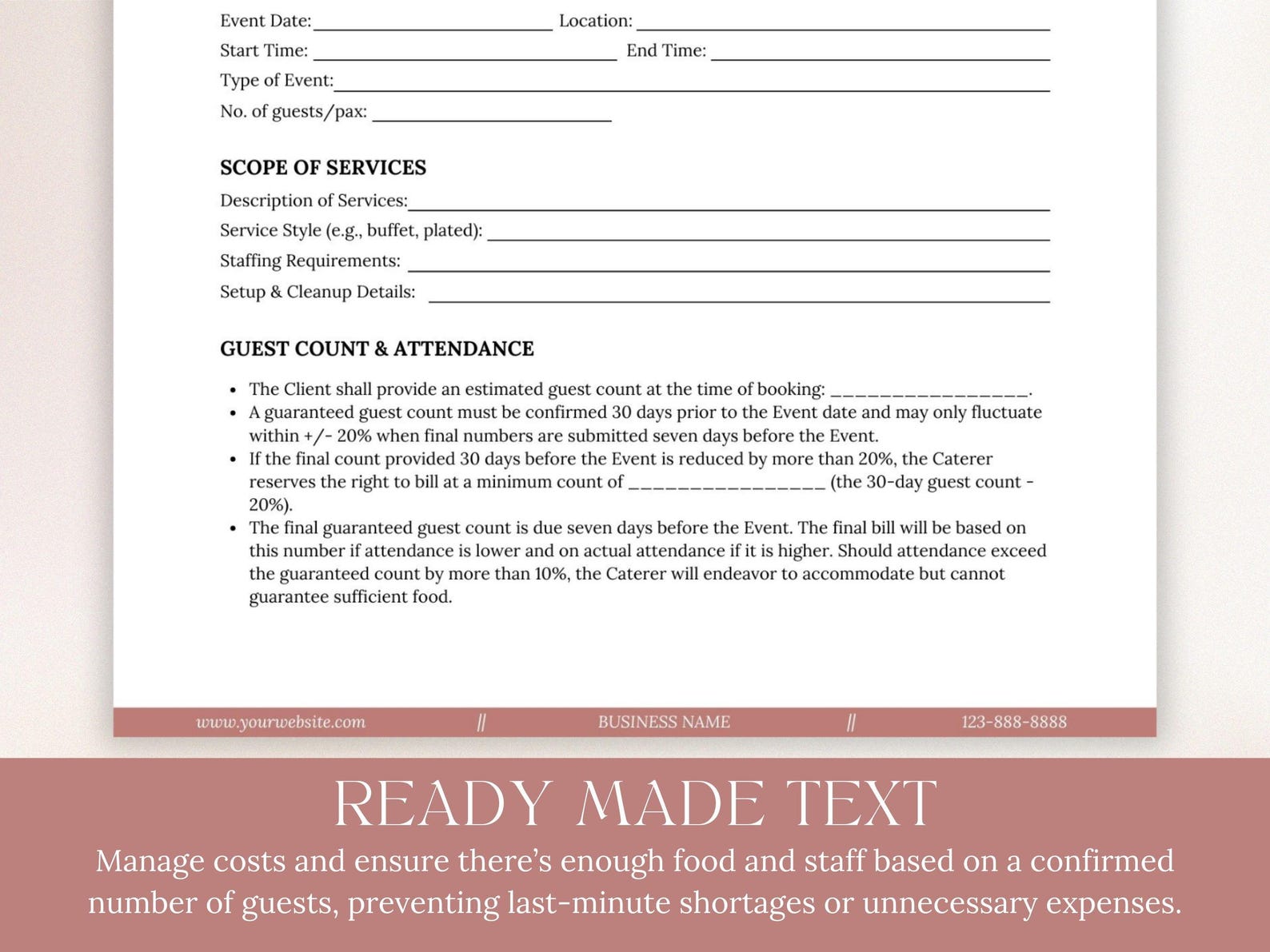 Editable Catering Contract Template: Catering Forms Bundle (canva, US ...
