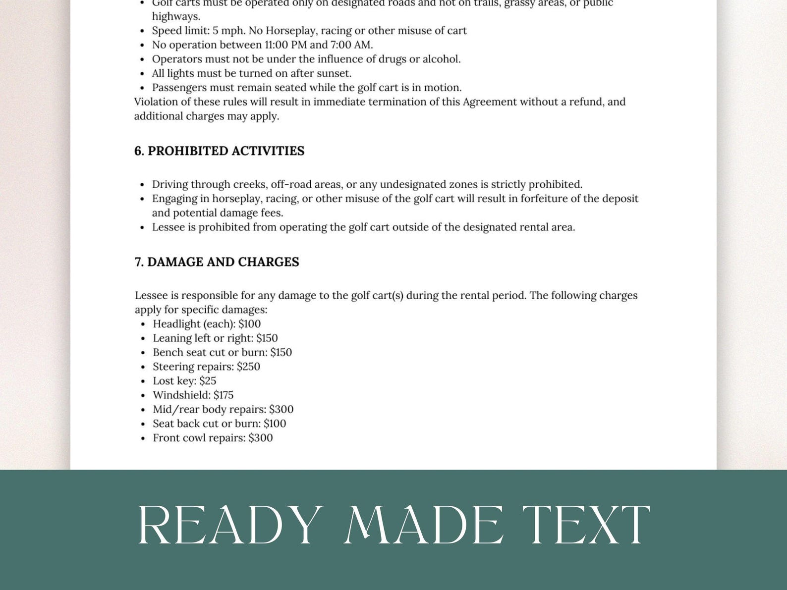 Golf Cart Rental Contract Template: Customizable Liability Waiver ...