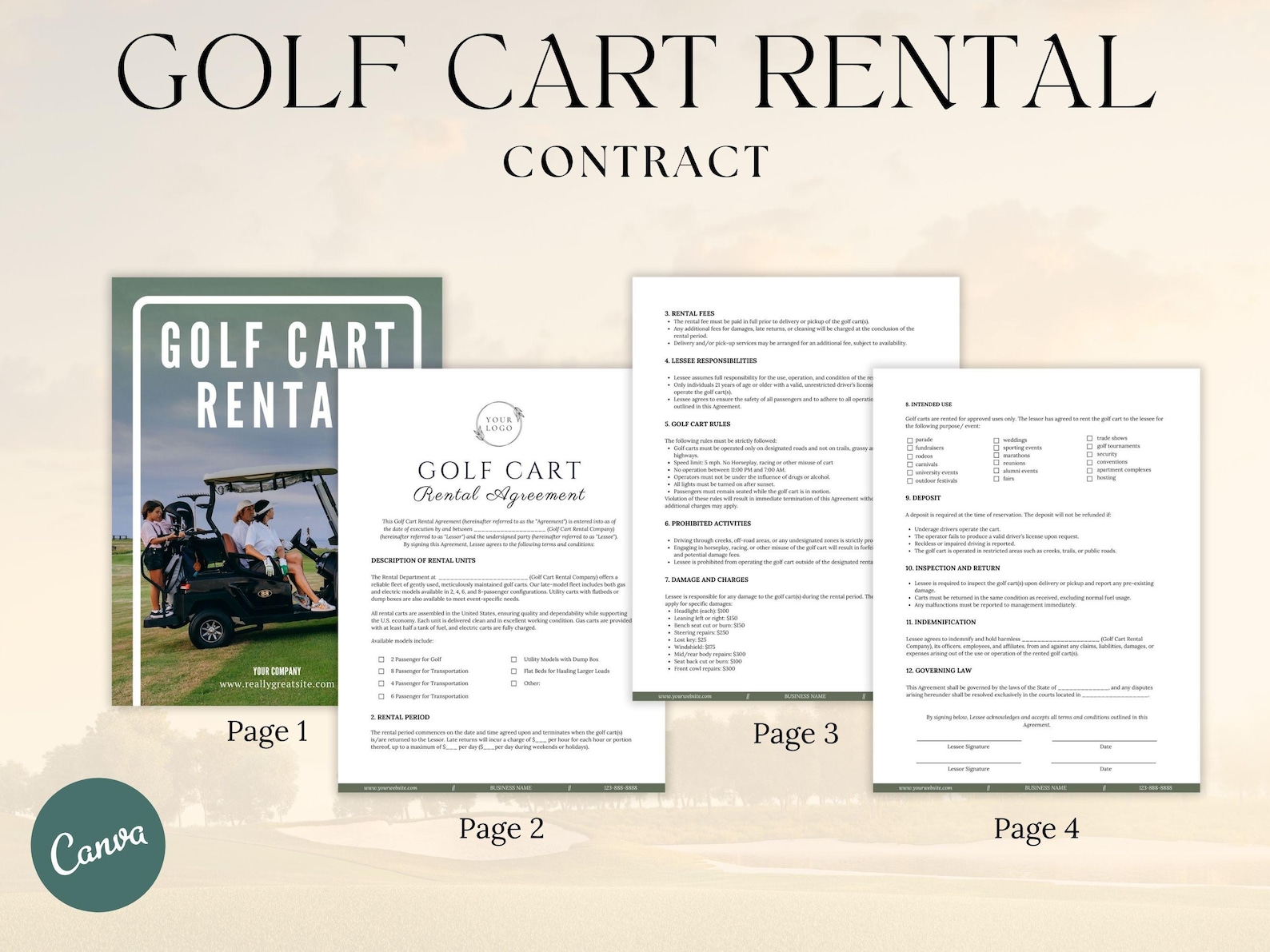 Golf Cart Rental Contract Template: Customizable Liability Waiver ...