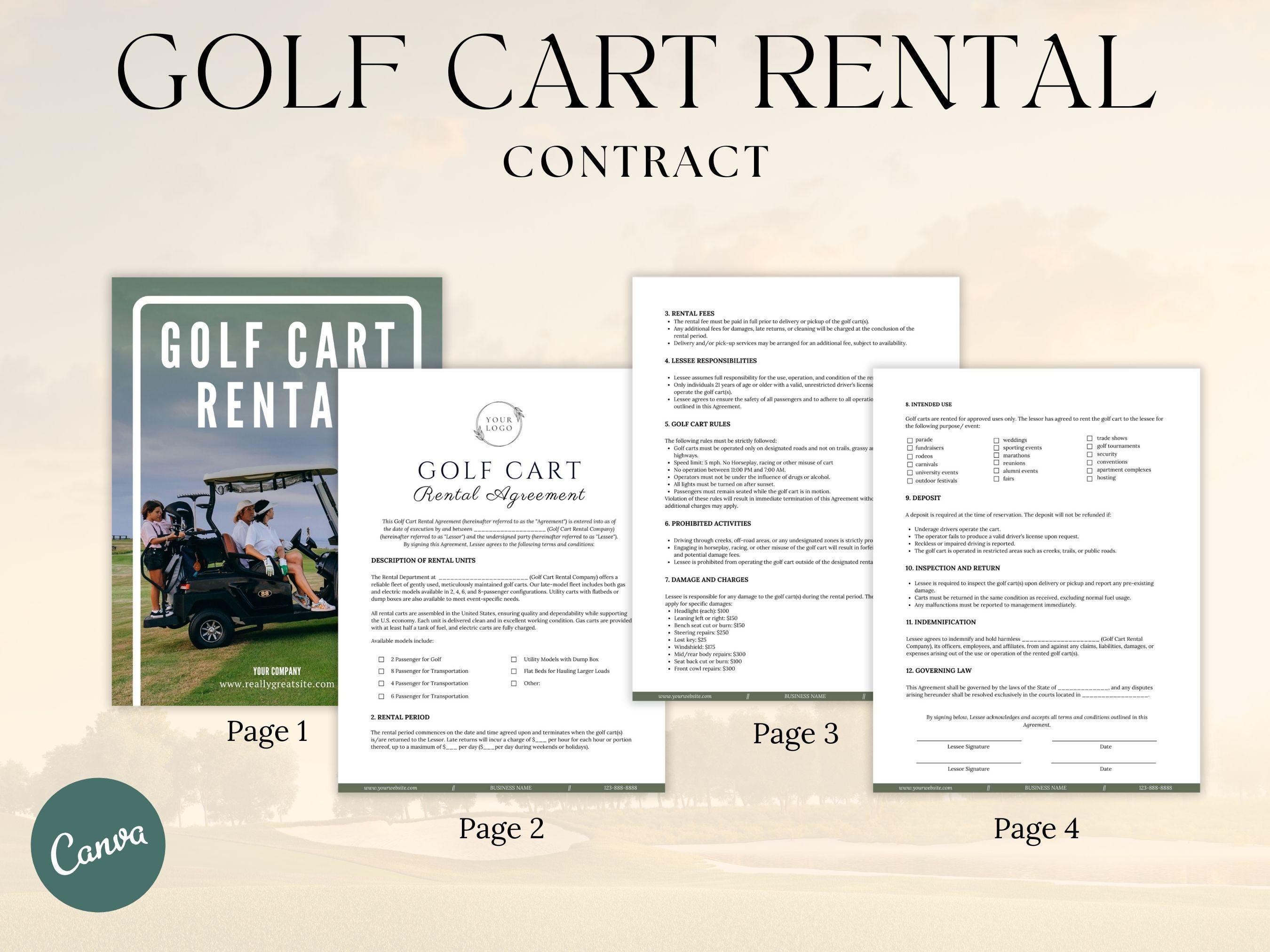 Customizable Golf Cart Rental Contract, Electric, Flat Bed Fleet Rental ...