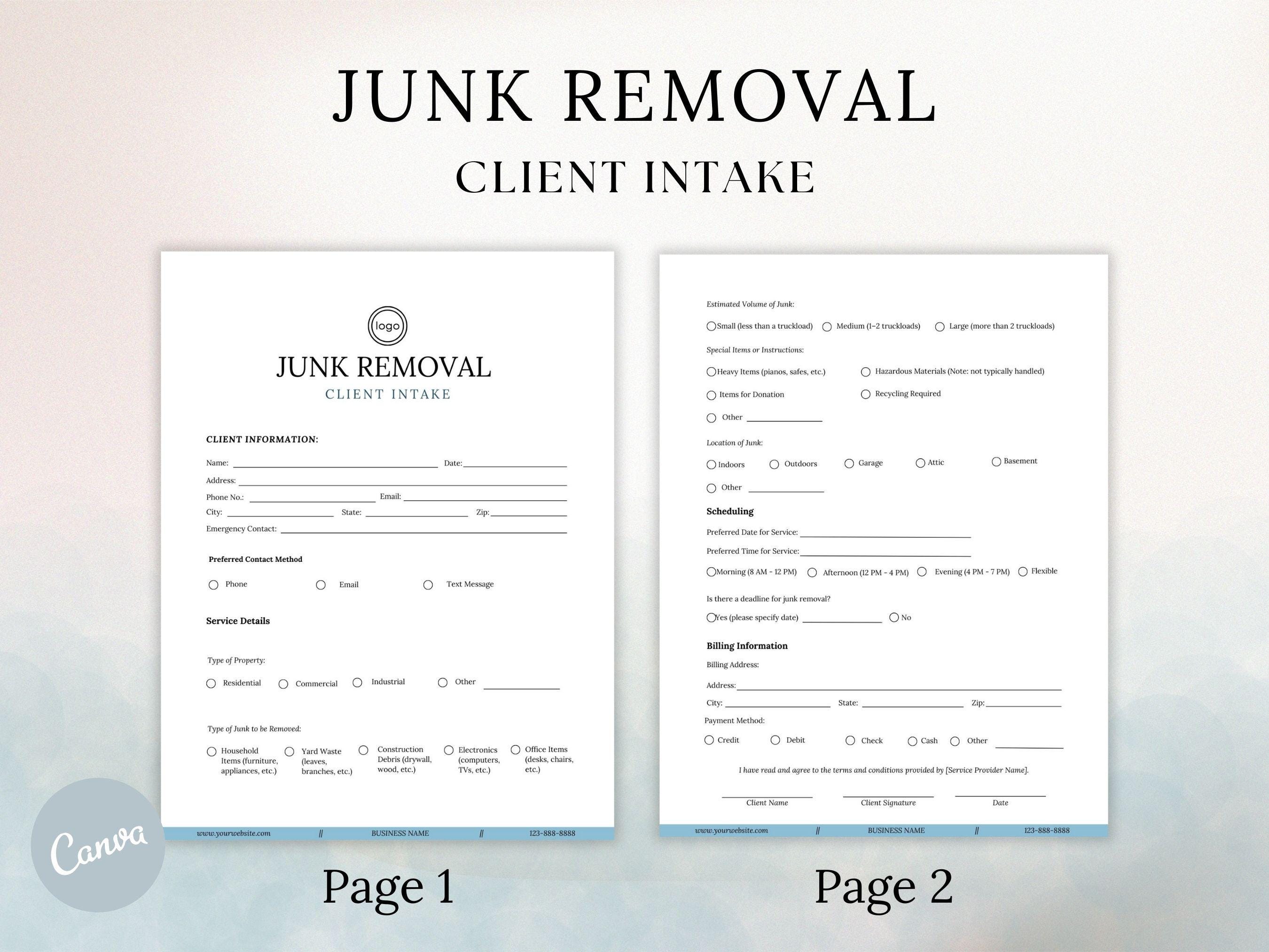 Junk Removal Contract Template, Junk Pick up Agreement, Waste Disposal ...