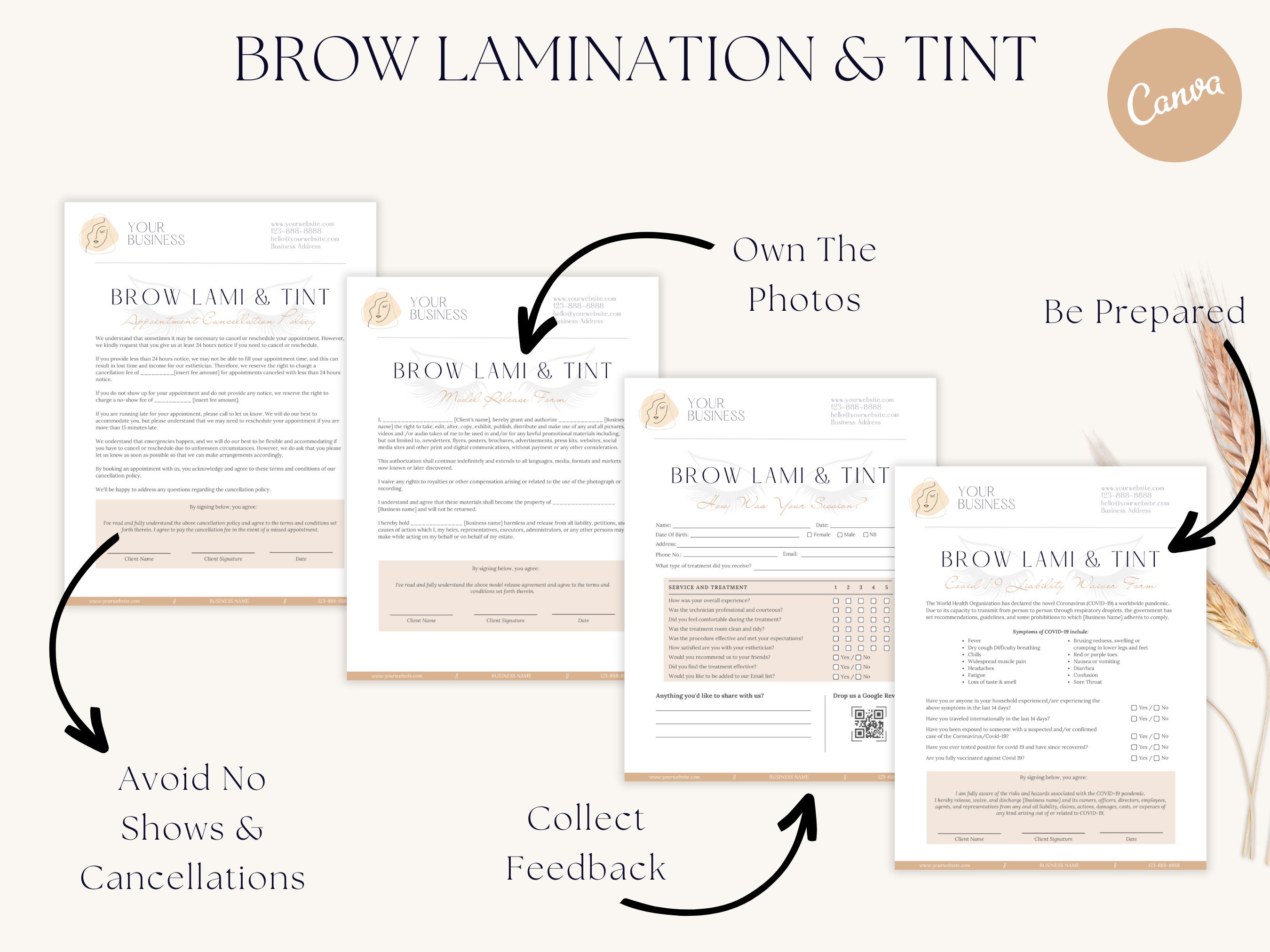 Brow Lamination and Tint Forms Bundle Editable Brow Lami Aftercare Tint ...