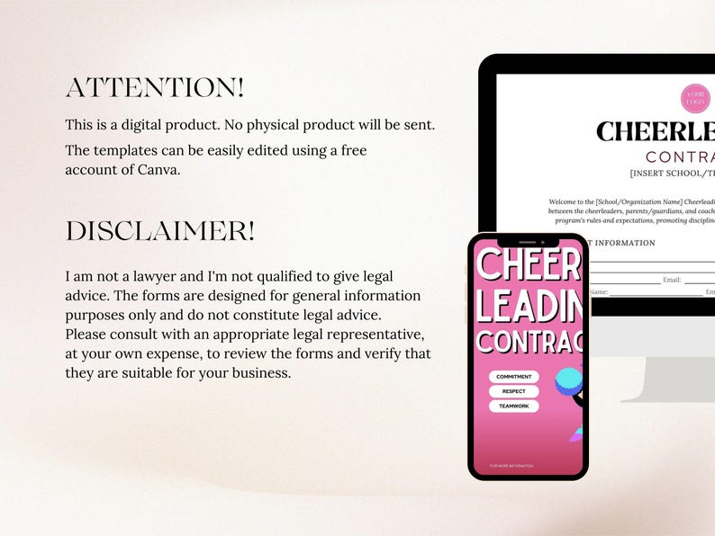 Cheerleading Contract Template: High School Program (digital Download ...
