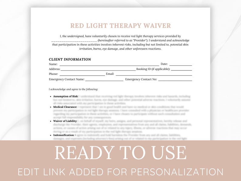 Red Light Therapy Waiver Template: Client Consent Form (PDF) - Etsy