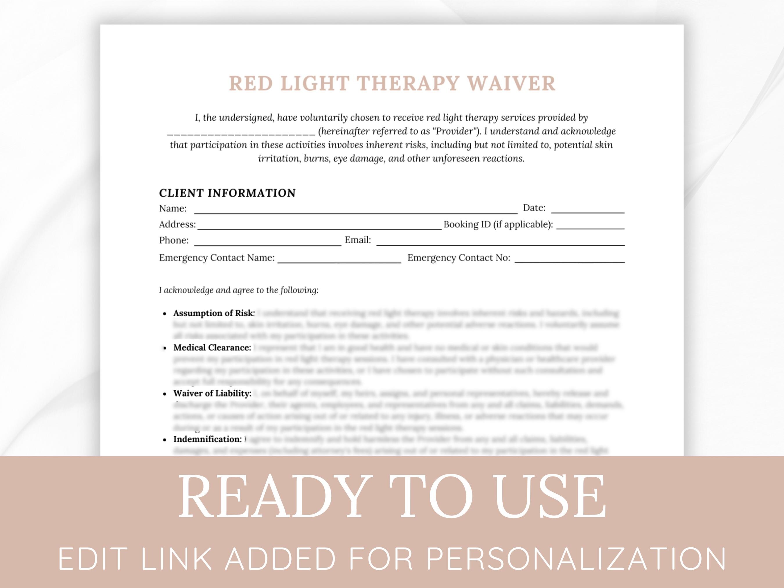 Red Light Therapy Waiver Template: Client Consent Form (PDF) - Etsy
