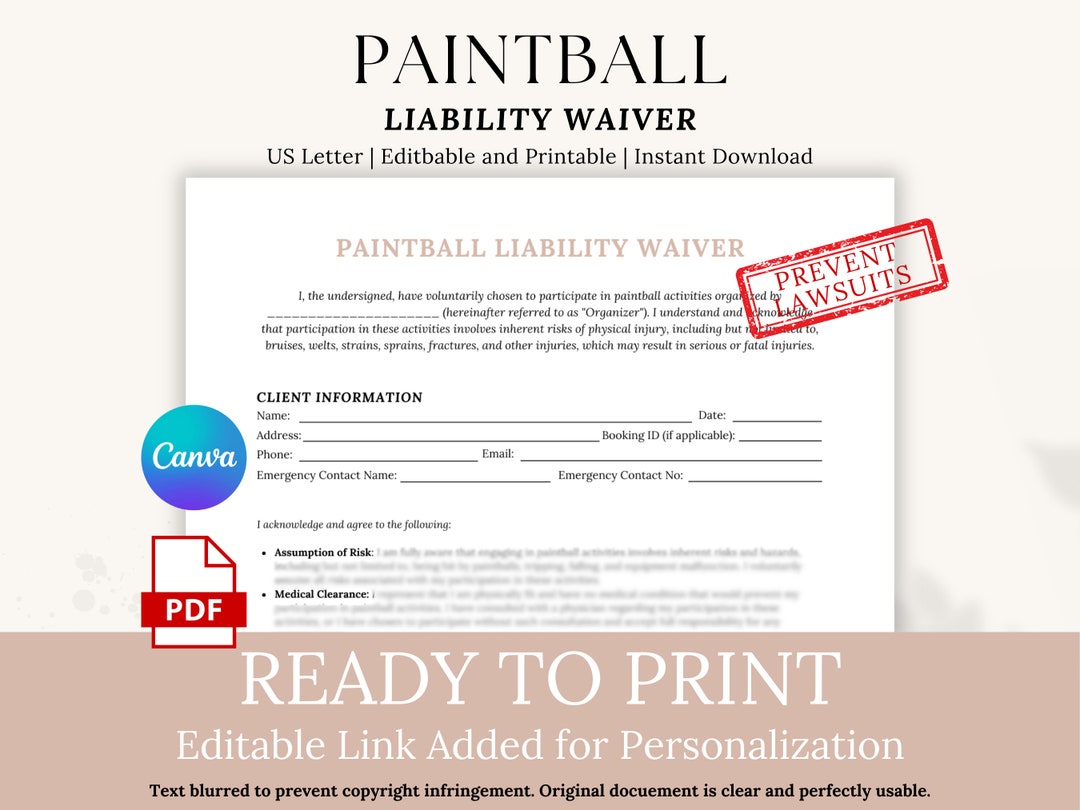 Paintball Liability Waiver Form, Paintball Park Release, Paintball ...