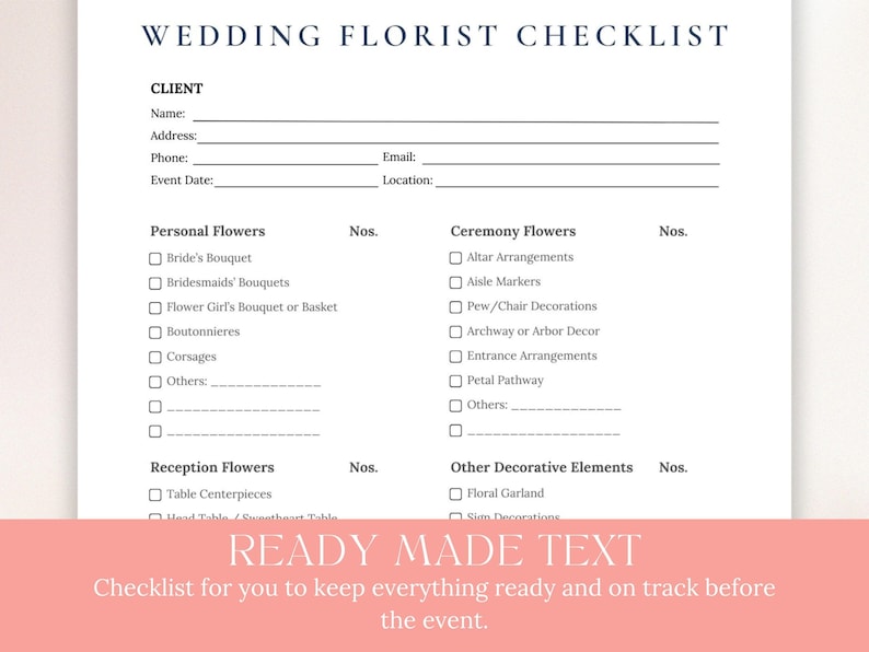 Editable Wedding Florist Contract & Checklist Template (digital ...