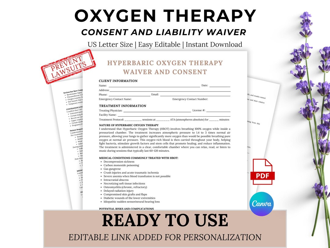 Printable Hyperbaric Oxygen Therapy Consent and Waiver Form, HBOT ...