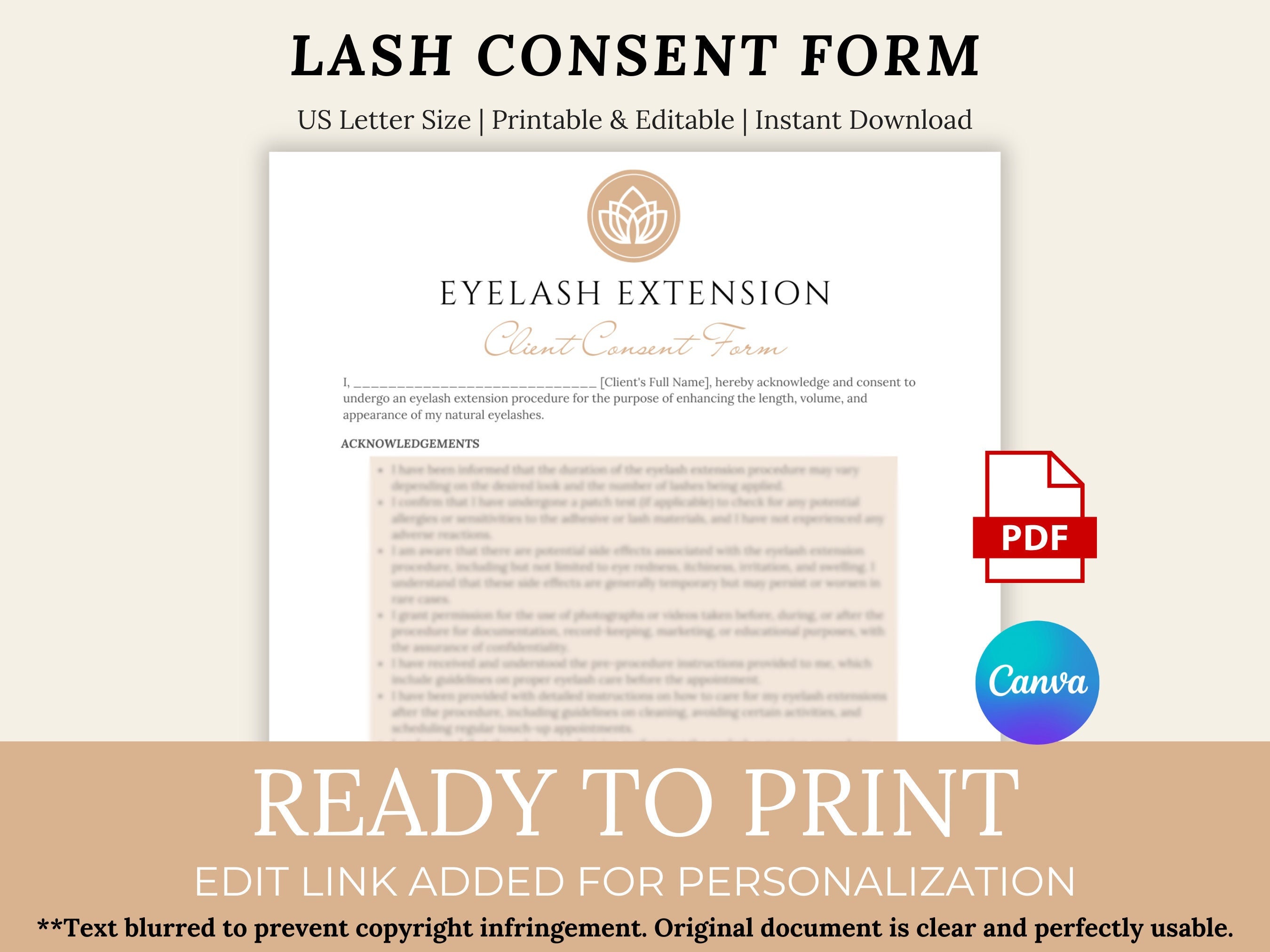Lash Extension Consent Form, Client Consent, Editable Canva Template ...
