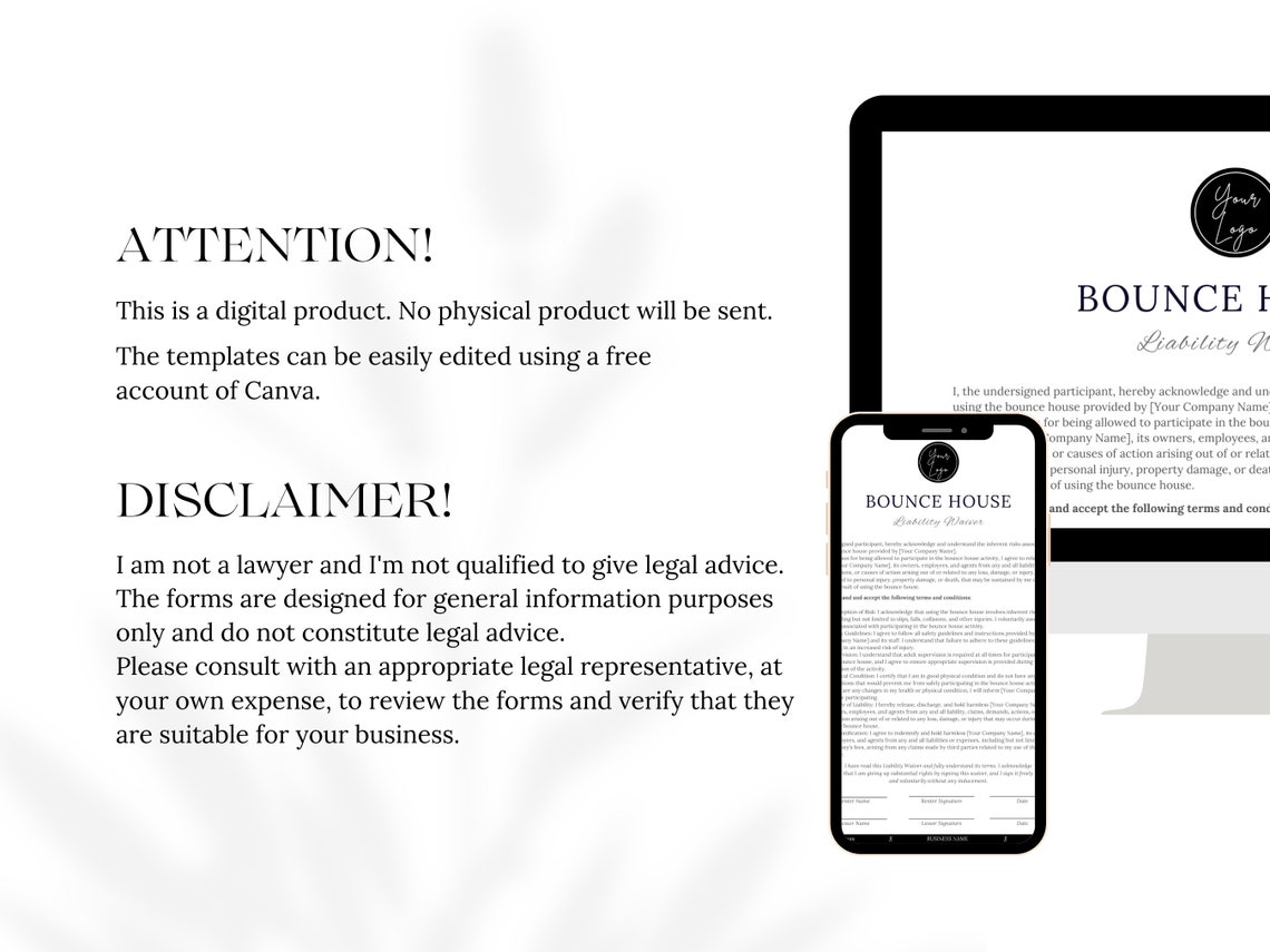 Bounce House Waiver Template: Editable Inflatables Rental Release ...