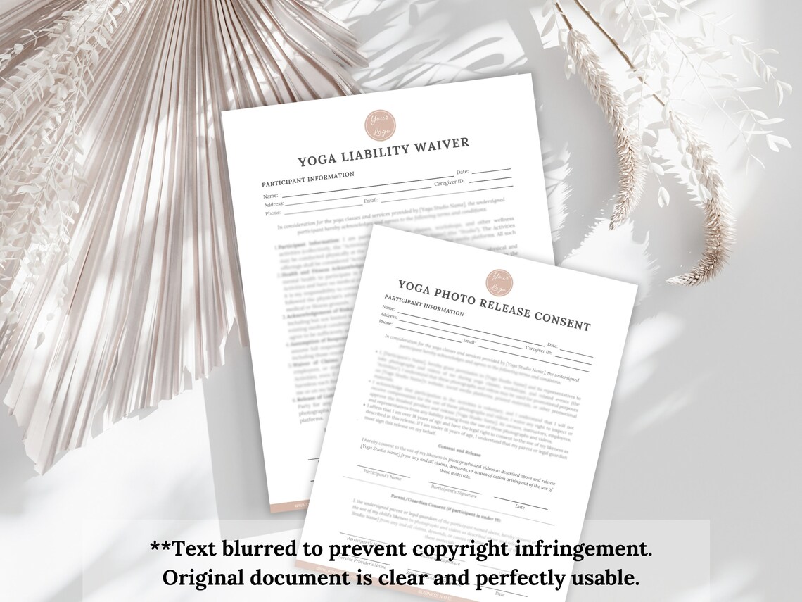 Yoga Liability Waiver Form, Yoga Photo Release Consent Form, Yoga Teacher Client Liability Form ...