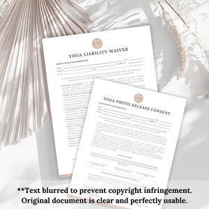 Yoga Liability Waiver Form, Yoga Photo Release Consent Form, Yoga ...