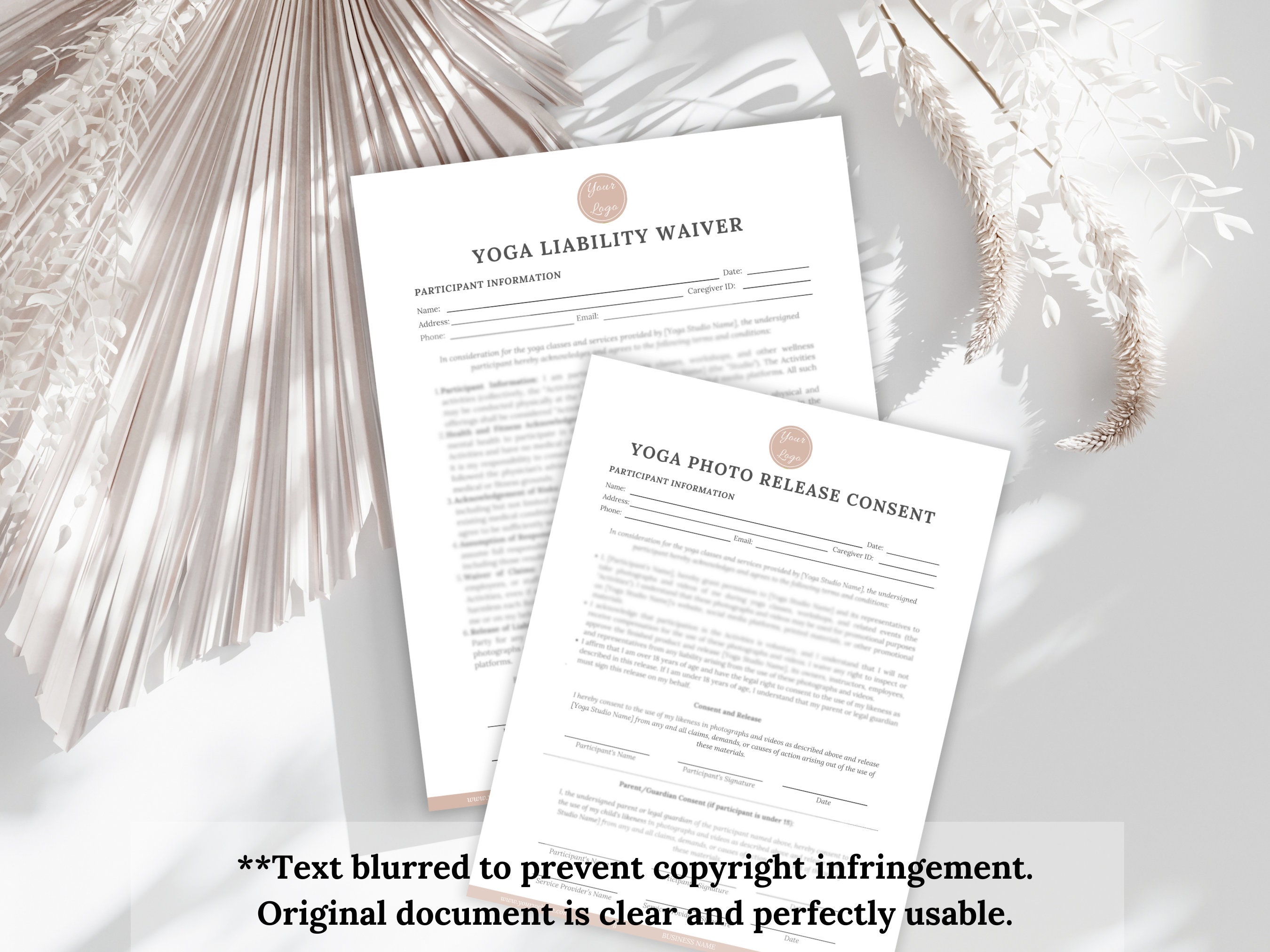 Yoga Liability Waiver Form, Yoga Photo Release Consent Form, Yoga ...