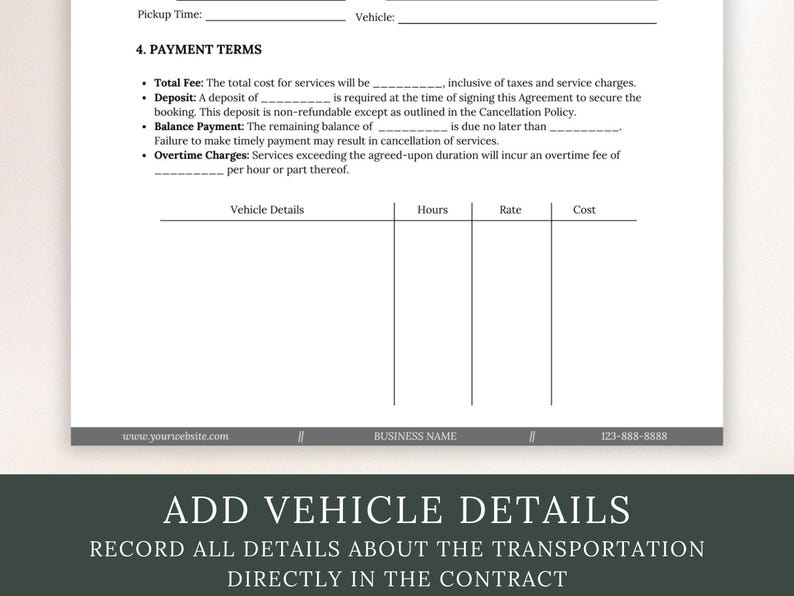 Editable Wedding Transportation Contract Template: Limo, Car Rental (US ...