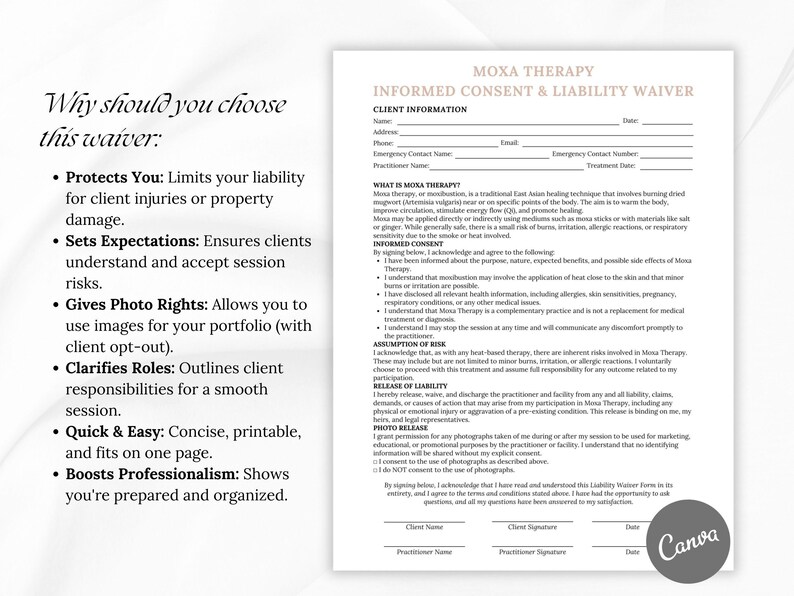 Printable Moxa Therapy Consent Form: Acupuncturist Liability Waiver ...