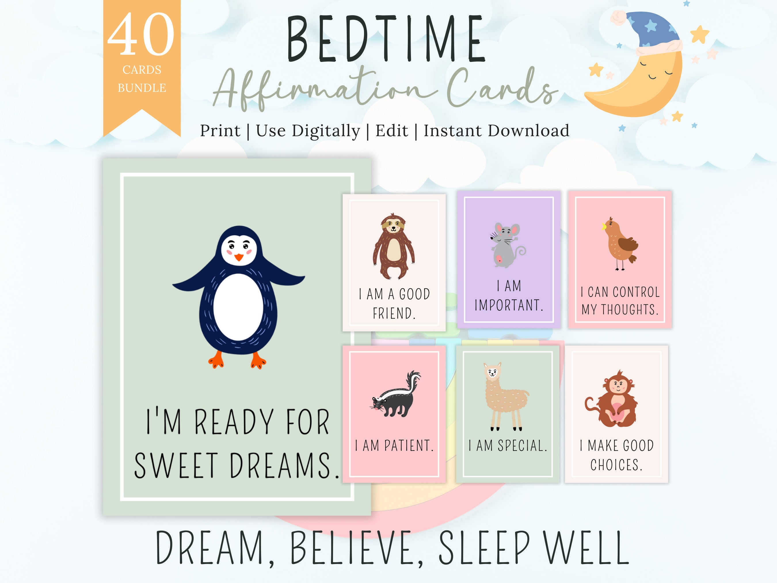 Printable Bedtime Affirmation Cards for Kids Parenting - Etsy
