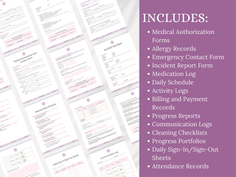 Daycare Business Starter Kit, Complete Daycare Forms Bundle, Printable ...