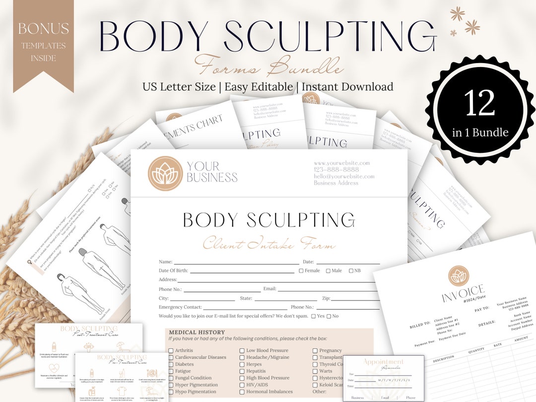 Body Sculpting Intake Forms Bundle, Body Fat Reduction Treatment Bundle ...