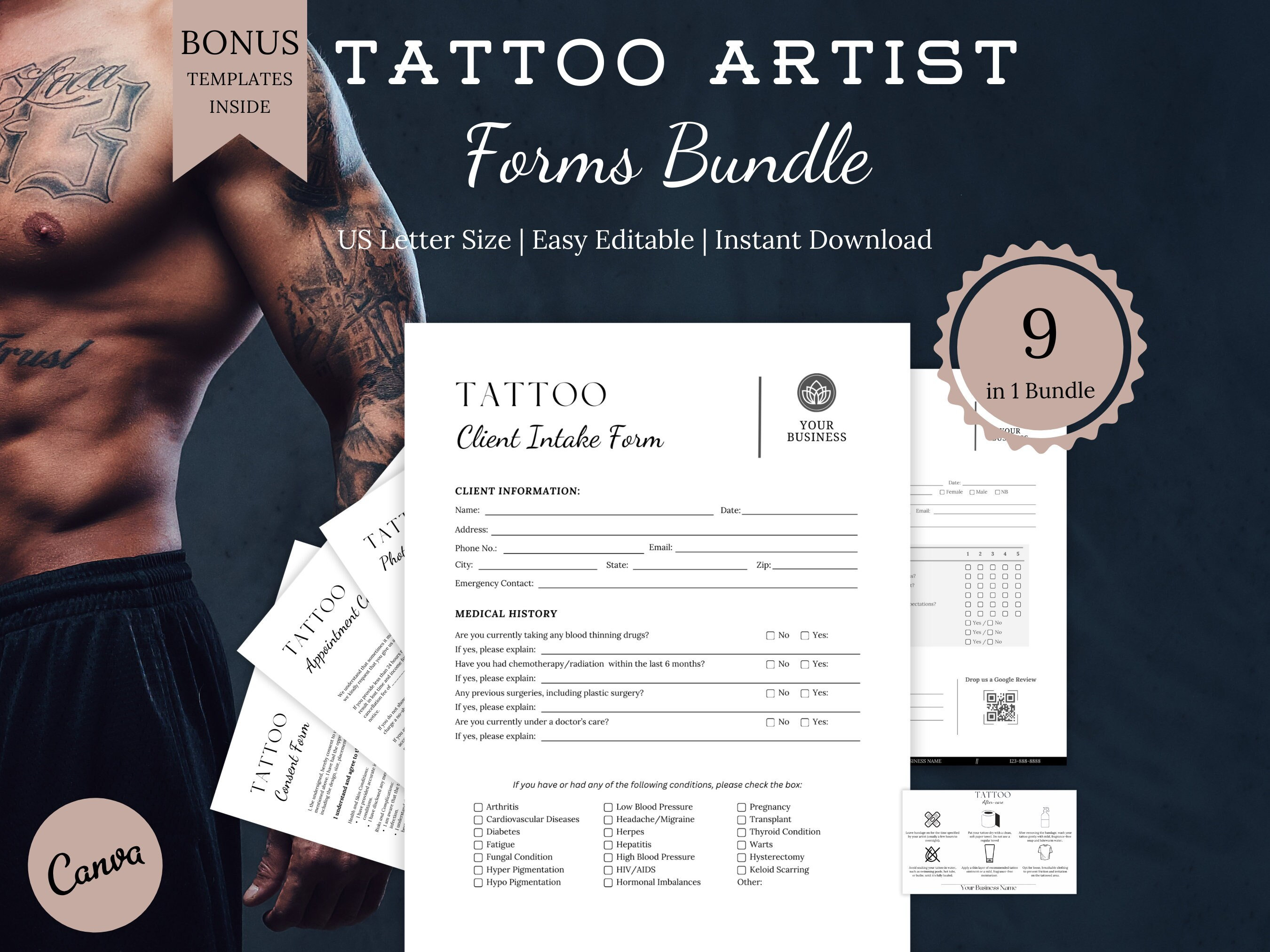 Complete Tattoo Artist Form Kit, Tattoo Business Bundle for Client ...