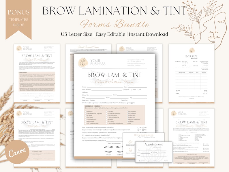 Brow Lamination and Tint Forms Bundle Editable Brow Lami Aftercare Tint ...