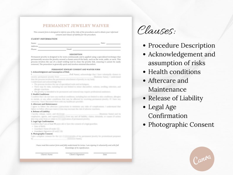 Permanent Jewelry Waiver Template: Editable Consent Form (digital ...