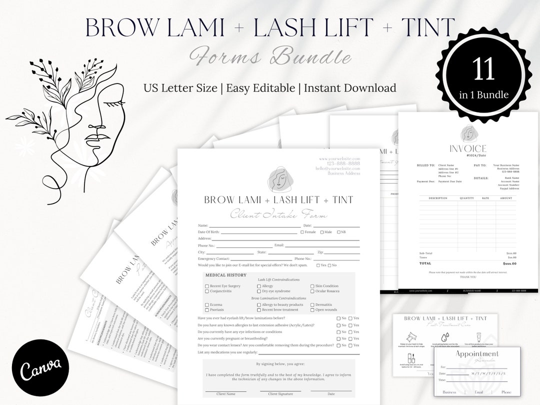 Brow Lami, Lash Lift, Tint Forms Bundle Client Consent Forms Tint Aftercare Cards Lash and Brow ...