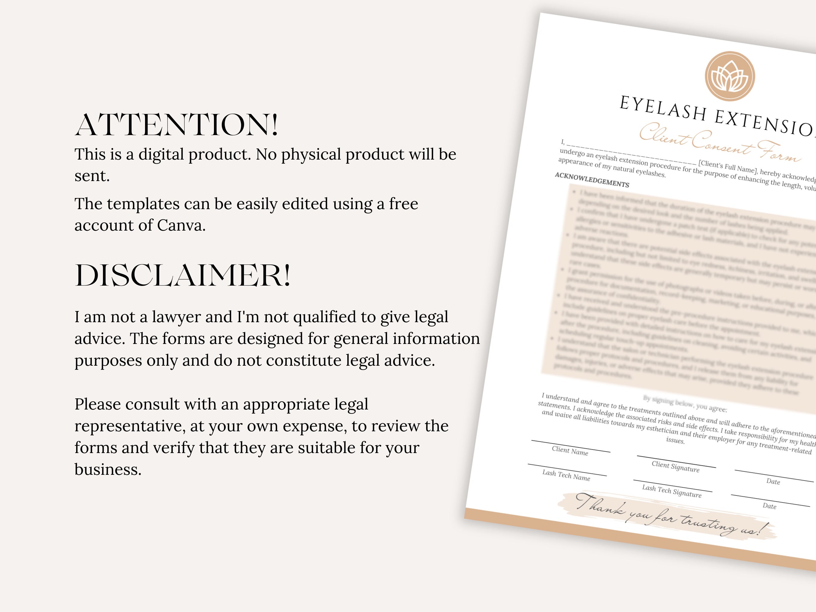 Lash Extension Consent Form, Client Consent, Editable Canva Template ...