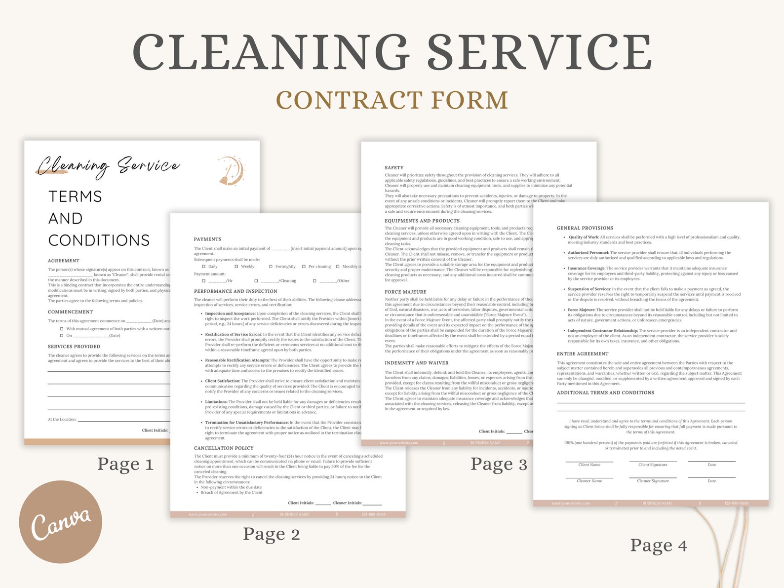 Ready to Print Cleaning Service Forms for Cleaners, Maids, Janitor ...