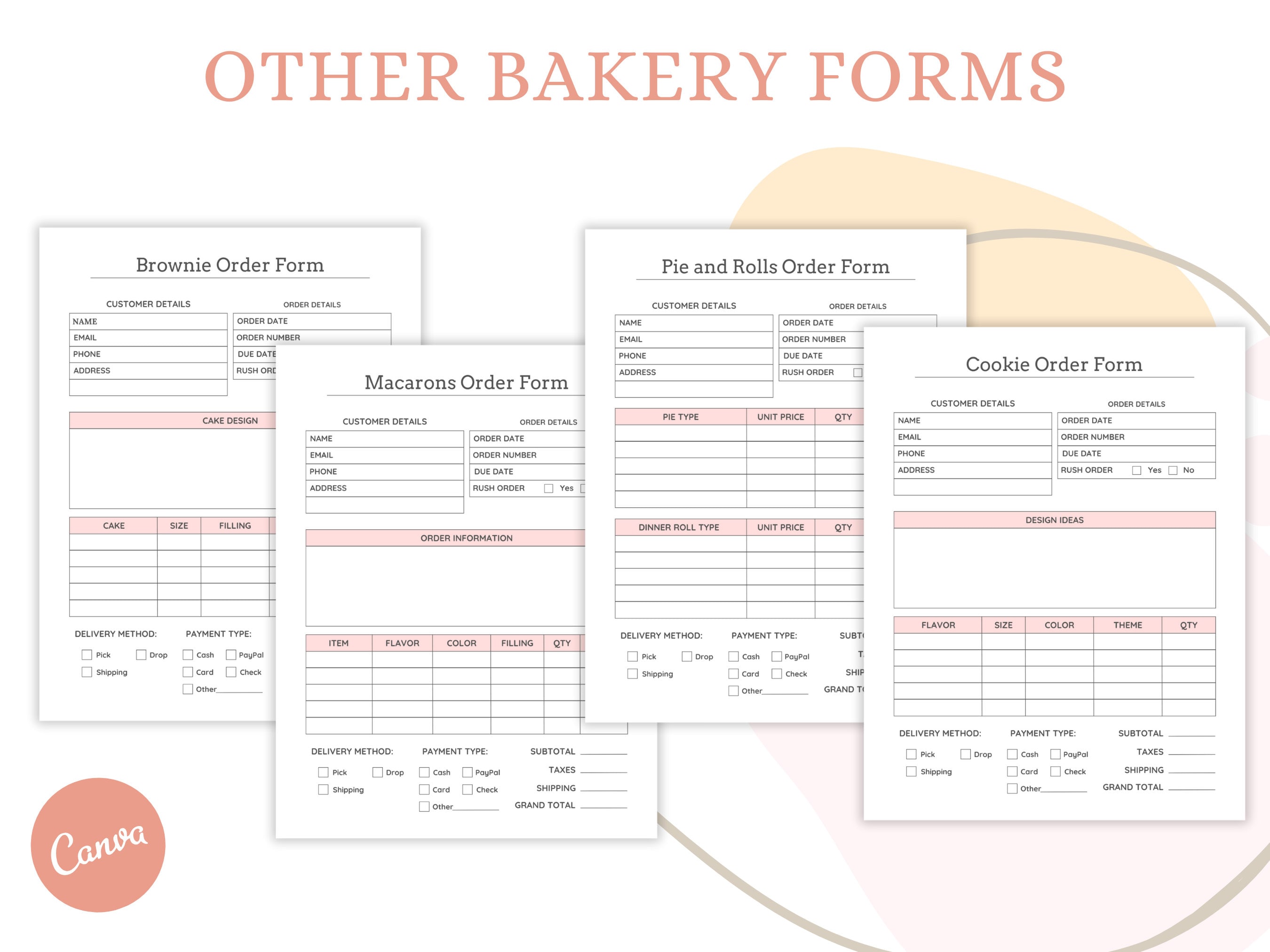 Printable Bakery Order Forms, Cake Business Bundle, Editable Cake Order ...