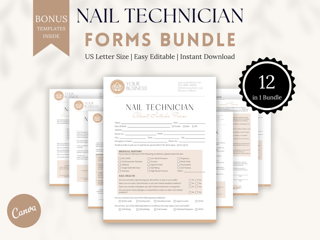 Editable Nail Tech Forms Bundle: Client Consultation (digital Download ...
