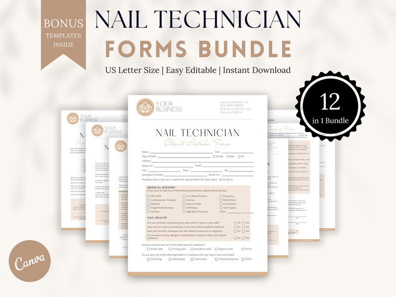 Editable Nail Tech Forms Bundle: Client Consultation (digital Download ...