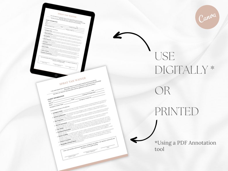 Spray Tan Liability Waiver, Spray Tan Consent Form, Assumption of Risks ...