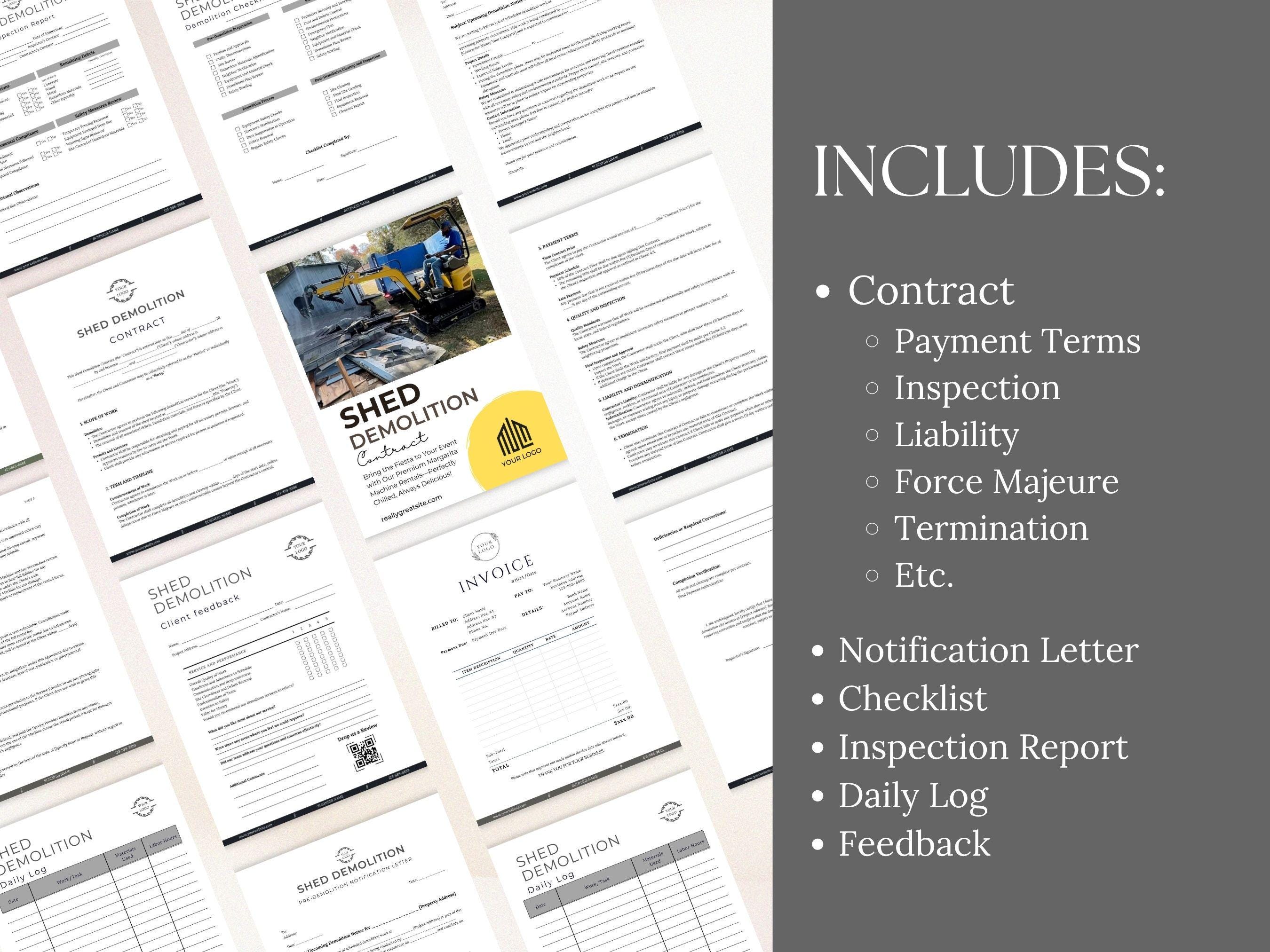 Shed Demolition Contract Template: Pre-demolition Checklist (digital ...