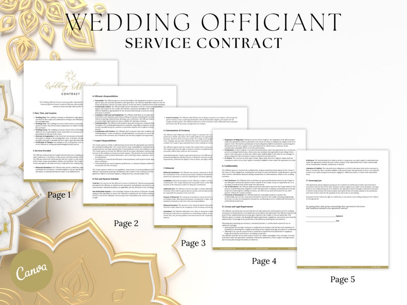 Editable Wedding Officiant Contract Template (canva, US Letter ...