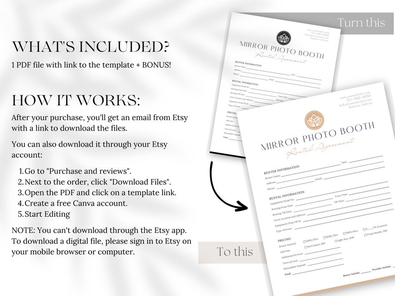 Mirror Photo Booth Rental Agreement Template: Editable Canva Form ...