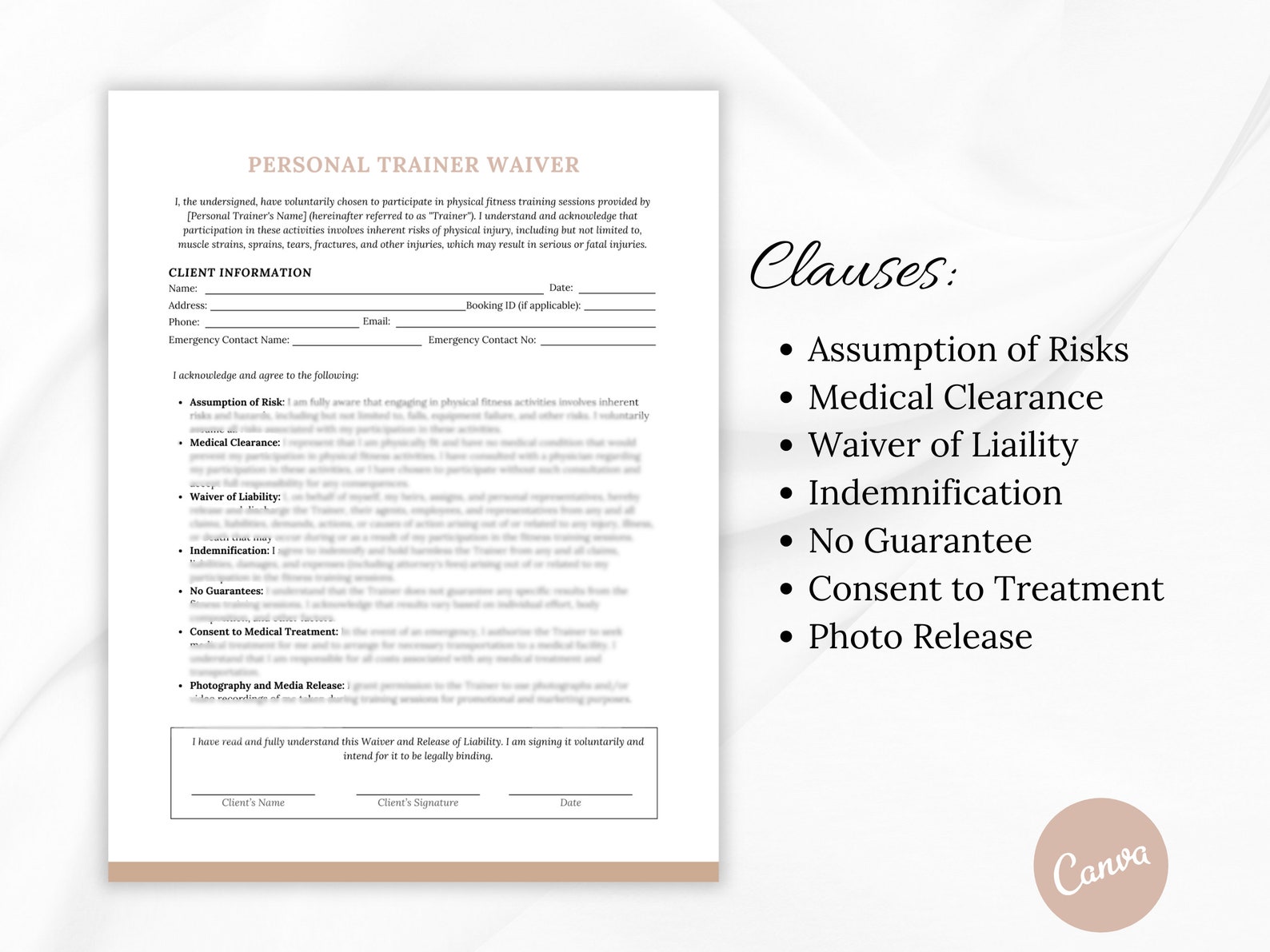 Personal Trainer Liability Waiver Form, Home Physical Trainer Waiver ...