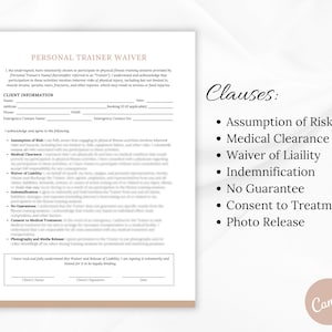 Personal Trainer Liability Waiver Form, Home Physical Trainer Waiver ...