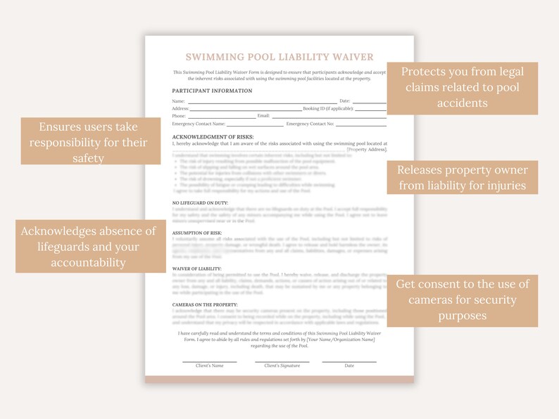 Swimming Pool Liability Waiver Template: Customizable Pool Rental ...