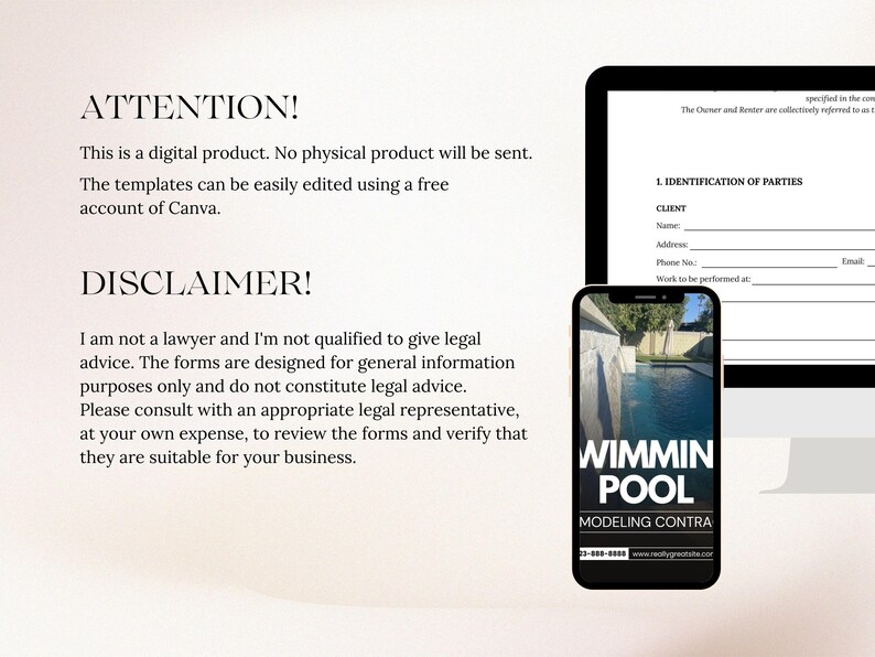 Editable Swimming Pool Remodeling Contract Template (canva, US Letter ...