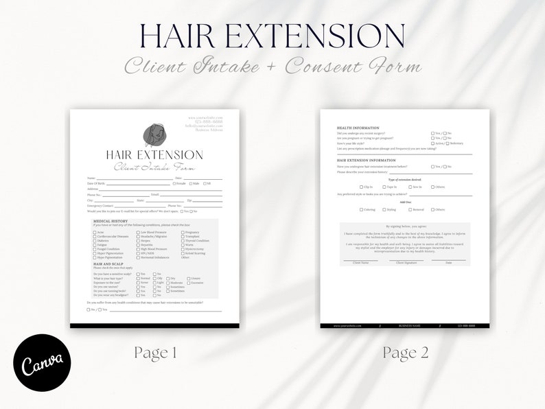 Hair Extension Service Agreement | Hair Braiding Intake Form | Hair ...
