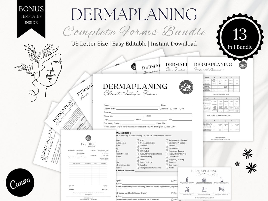 Dermaplaning Consent Form Bundle, Dermablading Forms Template, Patch ...