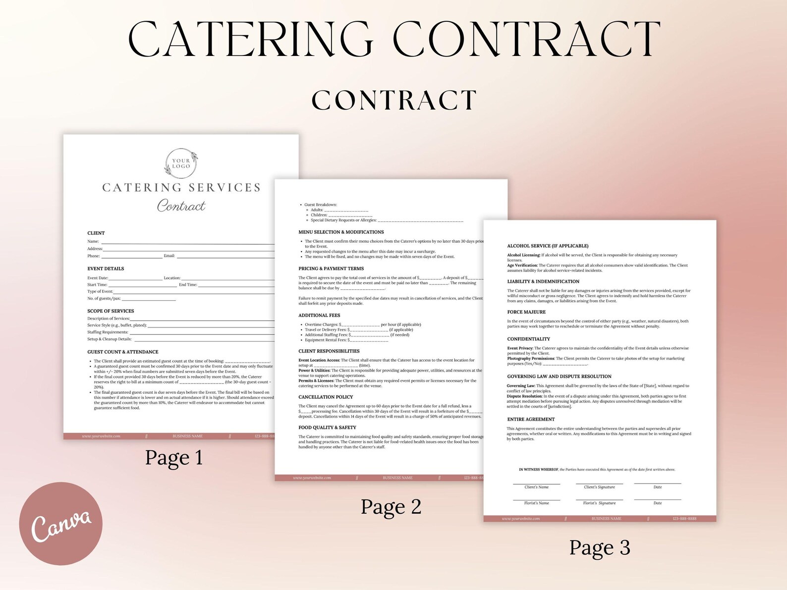 Editable Catering Contract Template: Catering Forms Bundle (canva, US ...