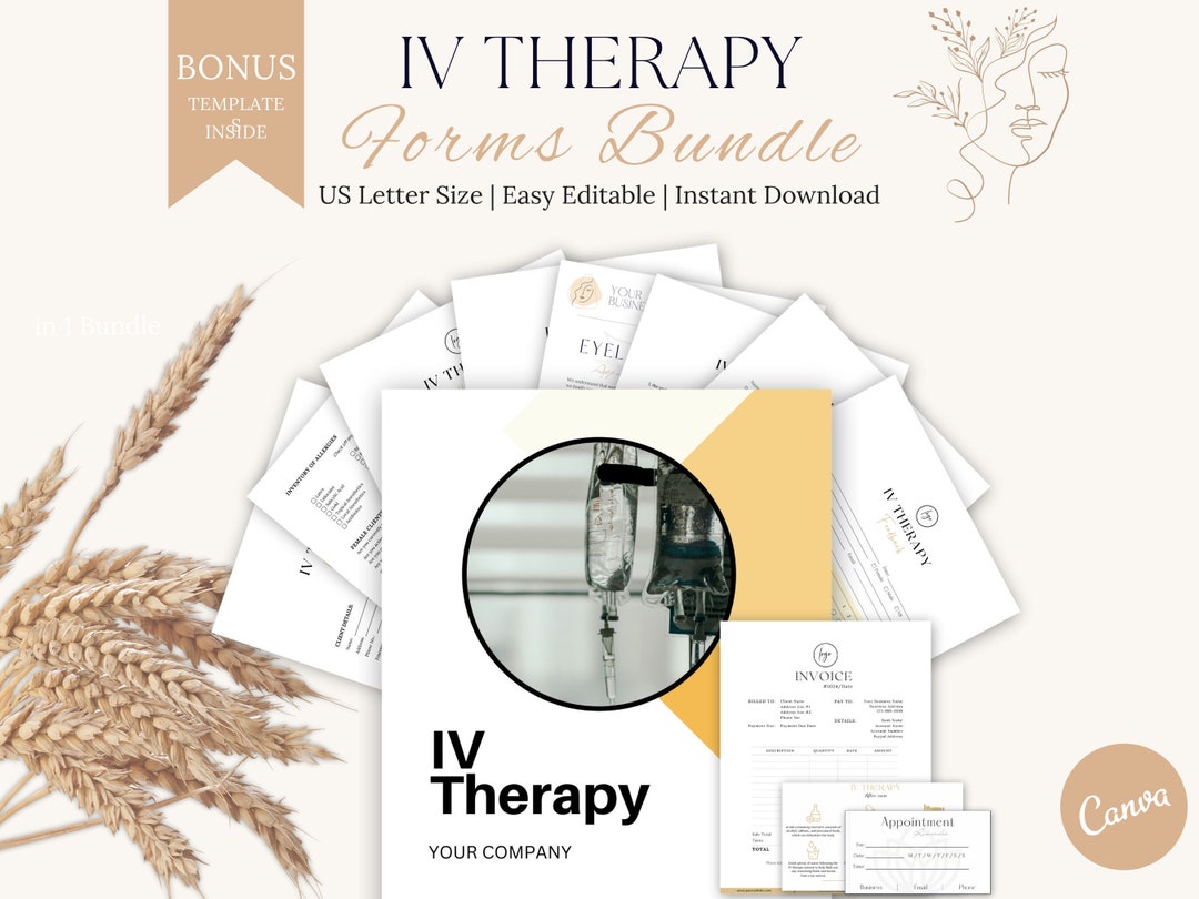 IV Drip Therapy Forms Bundle: Editable Client Intake (canva Template ...