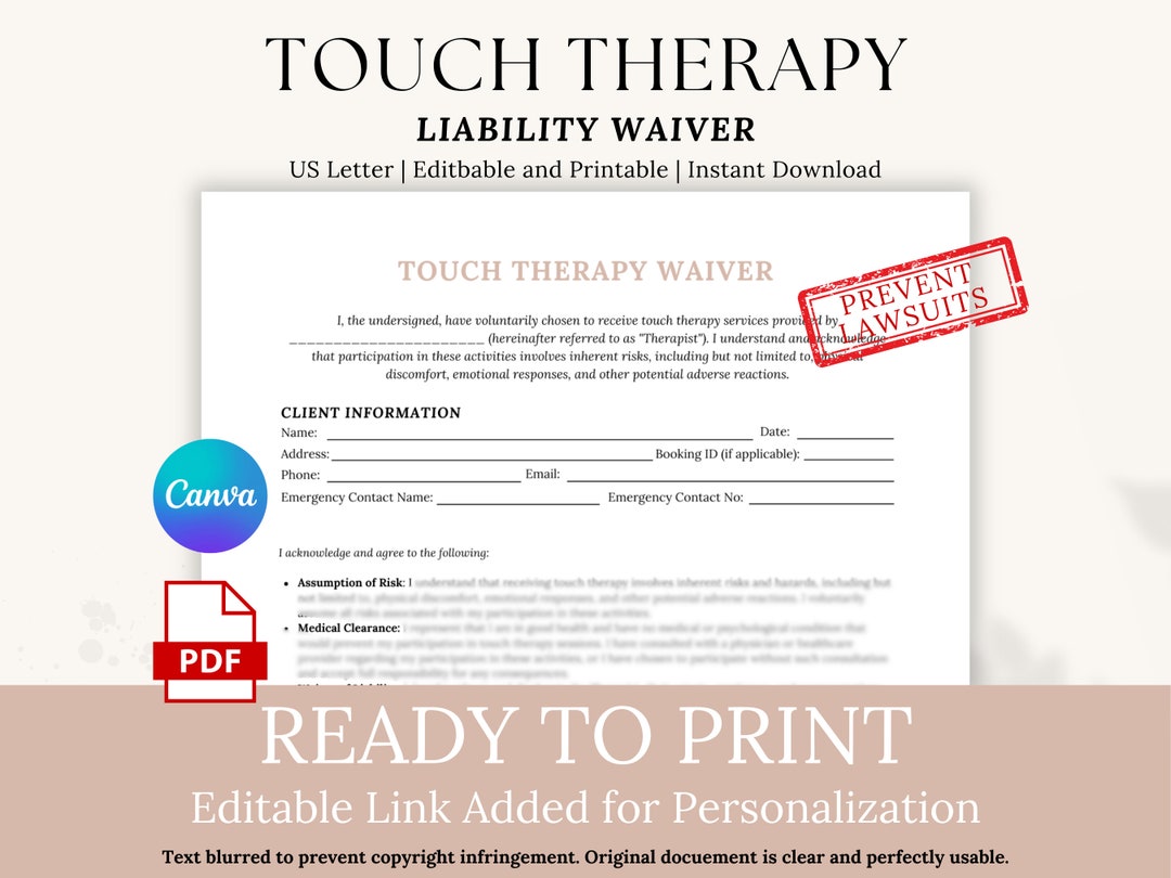 Touch Therapy Liability Waiver Template: Editable Consent Form (digital ...