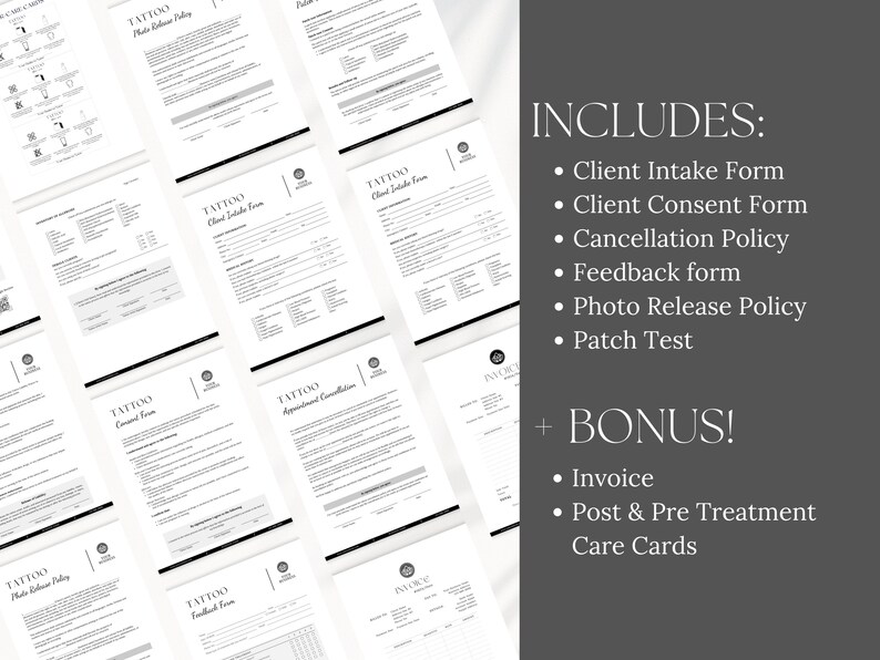 Complete Tattoo Artist Form Kit, Tattoo Business Bundle for Client ...
